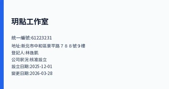 玥點工作室的照片-統編 61223231(新北市) 公司登記資料與營業項目詳細圖表
