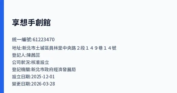 享想手創館的照片-統編 61223470(新北市) 公司登記資料與營業項目詳細圖表