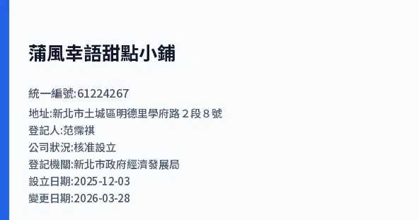 蒲風幸語甜點小鋪的照片-統編 61224267(新北市) 公司登記資料與營業項目詳細圖表
