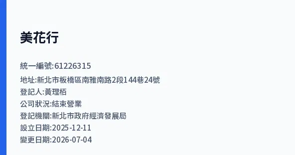 美花行的照片-統編 61226315(新北市) 公司登記資料與營業項目詳細圖表