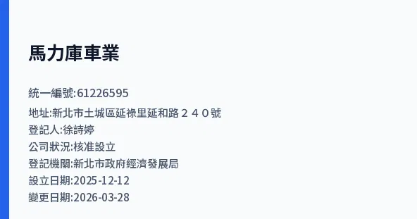 馬力庫車業的照片-統編 61226595(新北市) 公司登記資料與營業項目詳細圖表