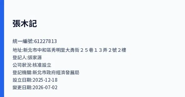 張木記的照片-統編 61227813(新北市) 公司登記資料與營業項目詳細圖表