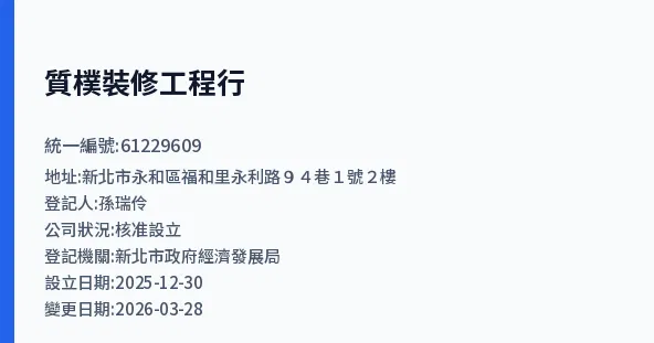 質樸裝修工程行的照片-統編 61229609(新北市) 公司登記資料與營業項目詳細圖表