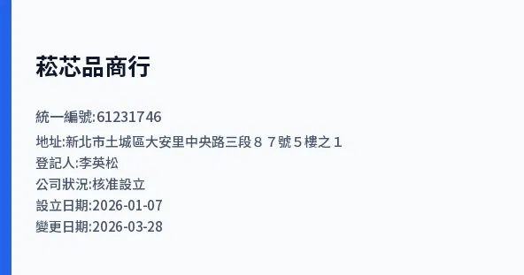 菘芯品商行的照片-統編 61231746(新北市) 公司登記資料與營業項目詳細圖表