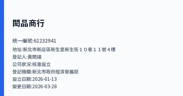 閎品商行的照片-統編 61232941(新北市) 公司登記資料與營業項目詳細圖表