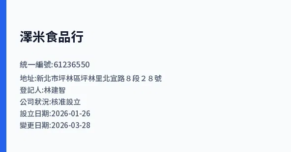 澤米食品行的照片-統編 61236550(新北市) 公司登記資料與營業項目詳細圖表