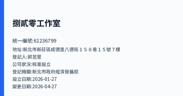 捌貳零工作室的照片-統編 61236799(新北市) 公司登記資料與營業項目詳細圖表