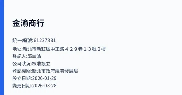 金渝商行的照片-統編 61237381(新北市) 公司登記資料與營業項目詳細圖表