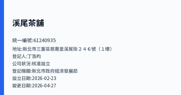 溪尾茶舖的照片-統編 61240935(新北市) 公司登記資料與營業項目詳細圖表