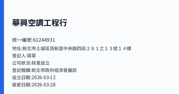 華興空調工程行的照片-統編 61244931(新北市) 公司登記資料與營業項目詳細圖表