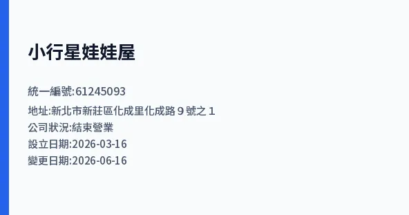 小行星娃娃屋的照片-統編 61245093 公司登記資料與營業項目詳細圖表