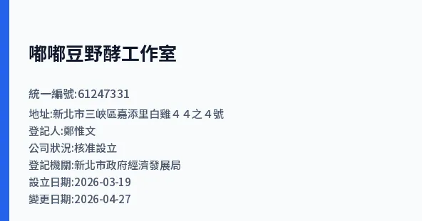 嘟嘟豆野酵工作室的照片-統編 61247331(新北市) 公司登記資料與營業項目詳細圖表