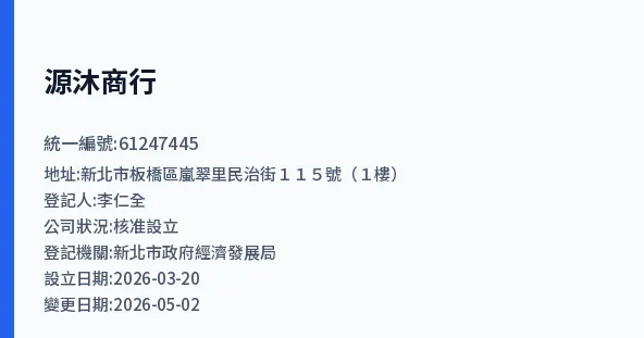 源沐商行的照片-統編 61247445(新北市) 公司登記資料與營業項目詳細圖表