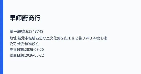 早師廚商行的照片-統編 61247748(新北市) 公司登記資料與營業項目詳細圖表