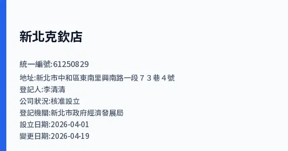 新北克欽店的照片-統編 61250829(新北市) 公司登記資料與營業項目詳細圖表