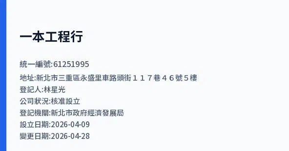 一本工程行的照片-統編 61251995(新北市) 公司登記資料與營業項目詳細圖表