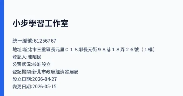 小步學習工作室的照片-統編 61256767(新北市) 公司登記資料與營業項目詳細圖表