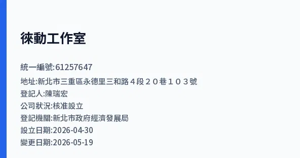 徠動工作室的照片-統編 61257647(新北市) 公司登記資料與營業項目詳細圖表