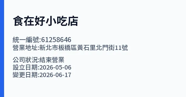 食在好小吃店的照片-統編 61258646 公司登記資料與營業項目詳細圖表