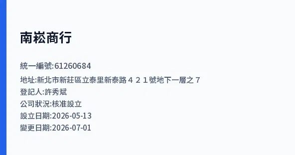 南崧商行的照片-統編 61260684 公司登記資料與營業項目詳細圖表