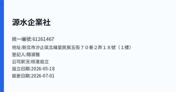 源水企業社的照片-統編 61261467(新北市) 公司登記資料與營業項目詳細圖表