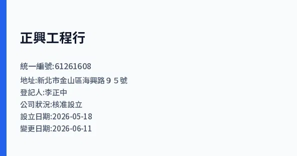 正興工程行的照片-統編 61261608(新北市) 公司登記資料與營業項目詳細圖表