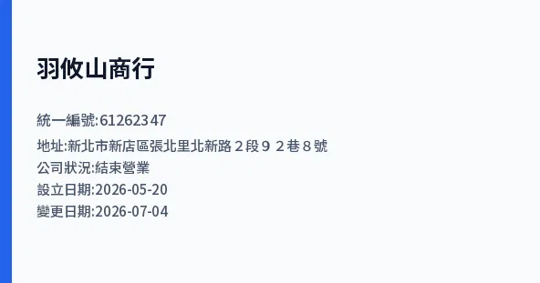 羽攸山商行的照片-統編 61262347 公司登記資料與營業項目詳細圖表