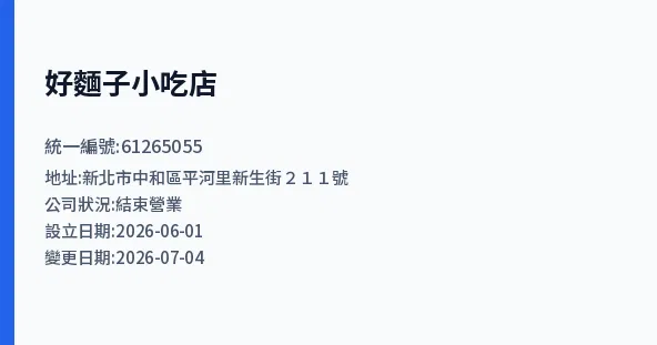 好麵子小吃店的照片-統編 61265055 公司登記資料與營業項目詳細圖表