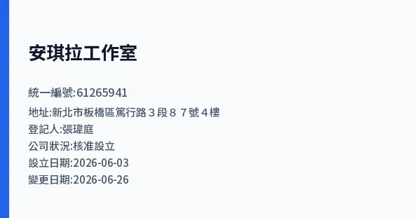 安琪拉工作室的照片-統編 61265941(新北市) 公司登記資料與營業項目詳細圖表