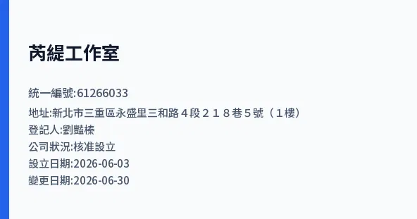 芮緹工作室的照片-統編 61266033(新北市) 公司登記資料與營業項目詳細圖表