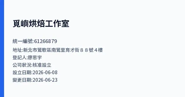 覓嶼烘焙工作室的照片-統編 61266879(新北市) 公司登記資料與營業項目詳細圖表