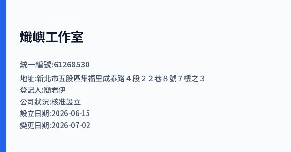熾嶼工作室的照片-統編 61268530(新北市) 公司登記資料與營業項目詳細圖表