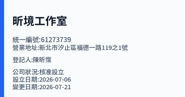 昕境工作室的照片-統編 61273739(新北市) 公司登記資料與營業項目詳細圖表