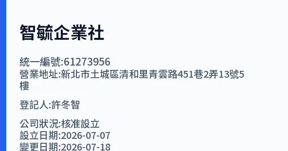 智毓企業社的照片-統編 61273956(新北市) 公司登記資料與營業項目詳細圖表