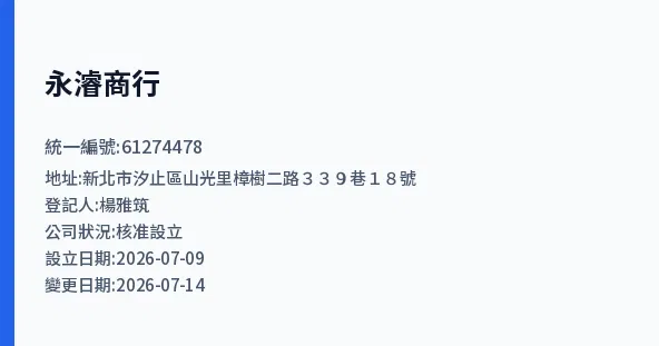 永濬商行的照片-統編 61274478(新北市) 公司登記資料與營業項目詳細圖表