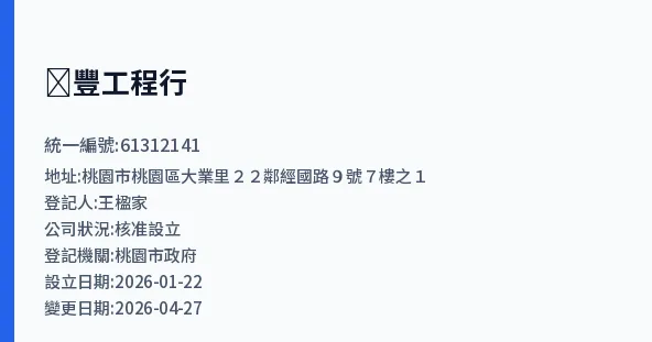 墭豐工程行的照片-統編 61312141(桃園市) 公司登記資料與營業項目詳細圖表