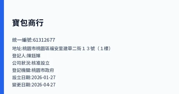 寶包商行的照片-統編 61312677(桃園市) 公司登記資料與營業項目詳細圖表