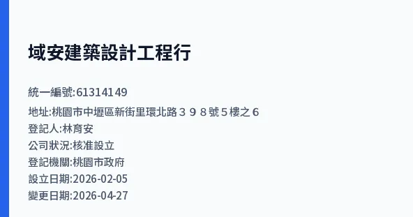 域安建築設計工程行的照片-統編 61314149(桃園市) 公司登記資料與營業項目詳細圖表
