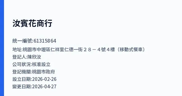 汝賓花商行的照片-統編 61315864(桃園市) 公司登記資料與營業項目詳細圖表