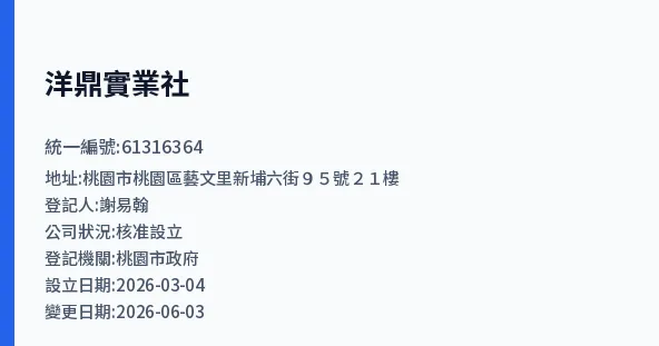 洋鼎實業社的照片-統編 61316364(桃園市) 公司登記資料與營業項目詳細圖表