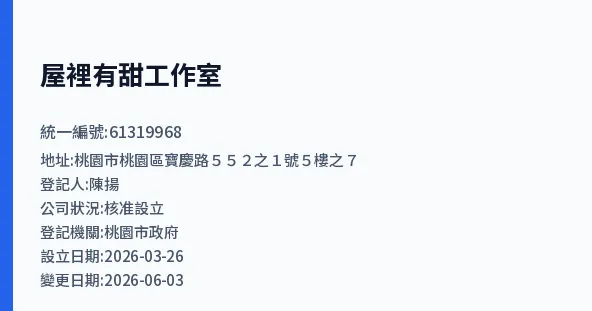 屋裡有甜工作室的照片-統編 61319968(桃園市) 公司登記資料與營業項目詳細圖表