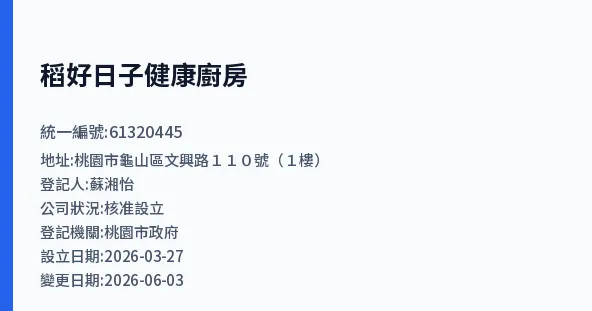 稻好日子健康廚房的照片-統編 61320445(桃園市) 公司登記資料與營業項目詳細圖表