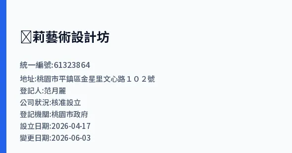 恺莉藝術設計坊的照片-統編 61323864(桃園市) 公司登記資料與營業項目詳細圖表