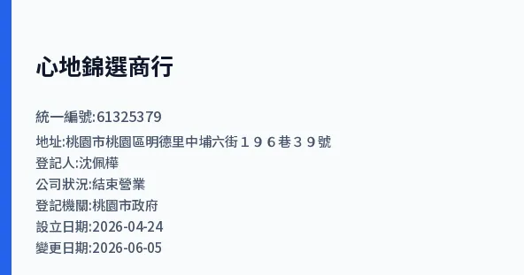 心地錦選商行的照片-統編 61325379 公司登記資料與營業項目詳細圖表