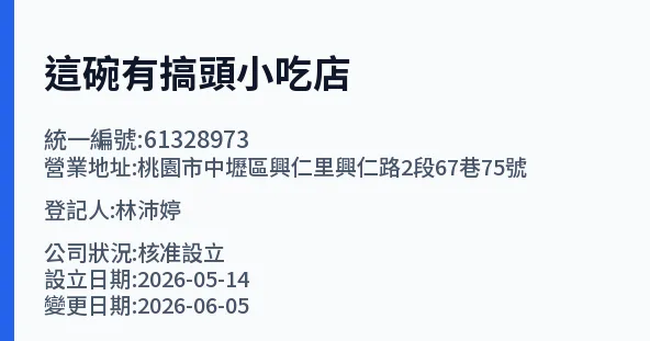 這碗有搞頭小吃店的照片-統編 61328973(桃園市) 公司登記資料與營業項目詳細圖表