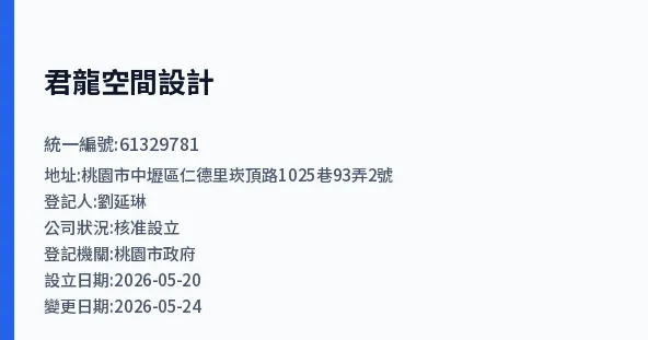 君龍空間設計的照片-統編 61329781(桃園市) 公司登記資料與營業項目詳細圖表