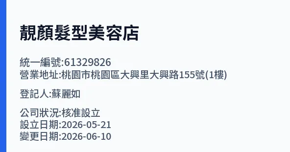 靚顏髮型美容店的照片-統編 61329826(桃園市) 公司登記資料與營業項目詳細圖表