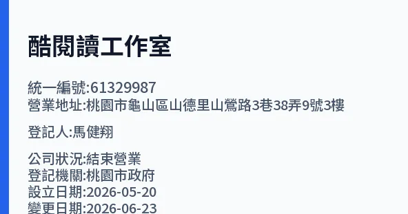 酷閱讀工作室的照片-統編 61329987 公司登記資料與營業項目詳細圖表