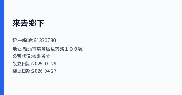 來去鄉下的照片-統編 61330730(新北市) 公司登記資料與營業項目詳細圖表