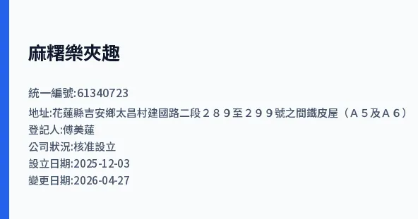 麻糬樂夾趣的照片-統編 61340723(花蓮縣) 公司登記資料與營業項目詳細圖表